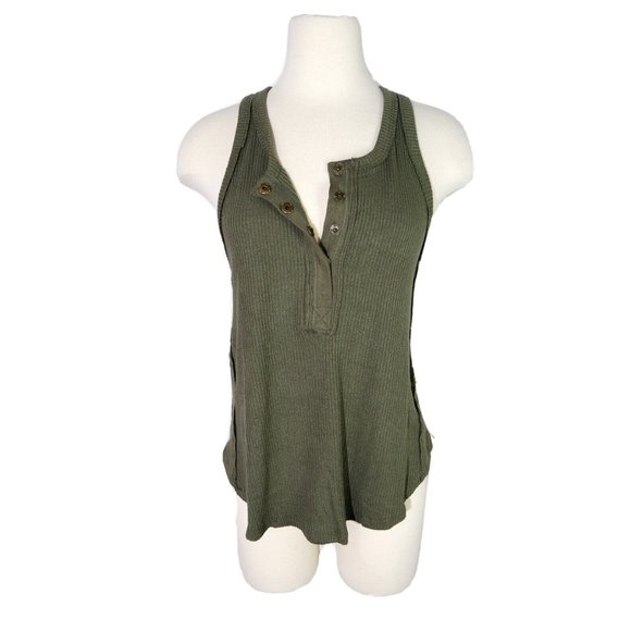Free People | Tops | Free People Army Green Henley Its Me Tank Top | Poshmark